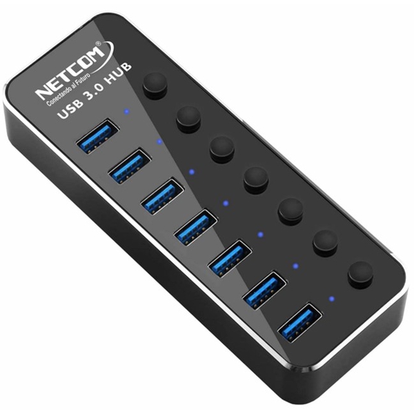 Hub USB 3.0 De 7 Puertos Netcom Con Switch Independientes