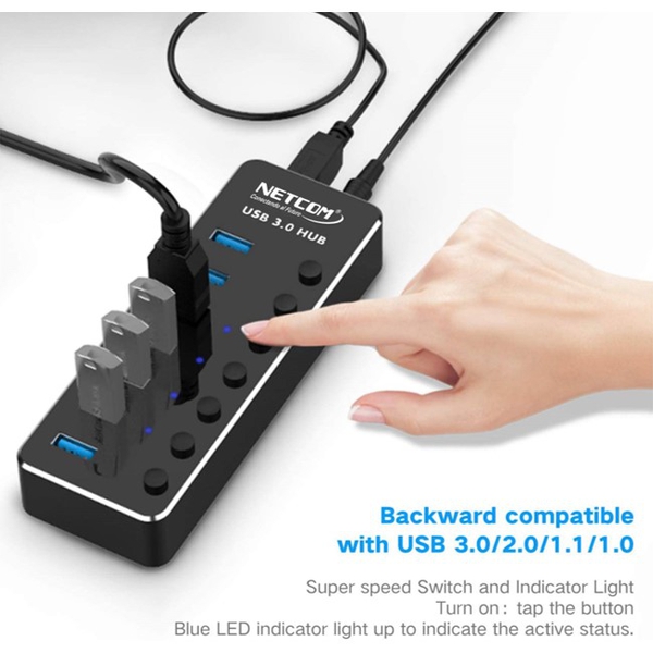 Hub USB 3.0 De 7 Puertos Netcom Con Switch Independientes