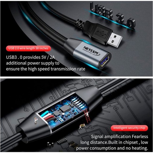 Cable Extensor USB 3.0 Activo 10 Mts Macho a Hembra Netcom