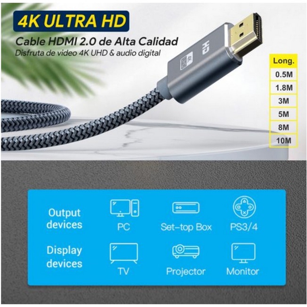 Cable Enmallado HDMI a HDMI Netcom UHD 4K 60Hz 3 Metros