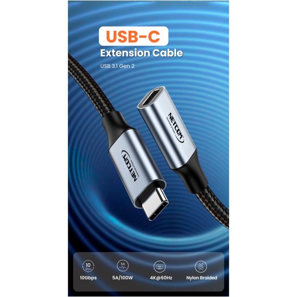 Cable Extensor USB C 3.1 Gen 2 Netcom 1 Metro PD 100W 4K