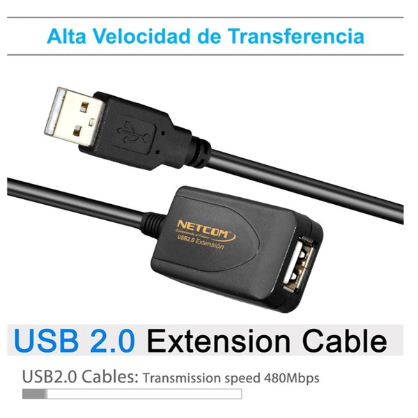 Cable Extensor USB 2.0 Activo Netcom De 10 metros