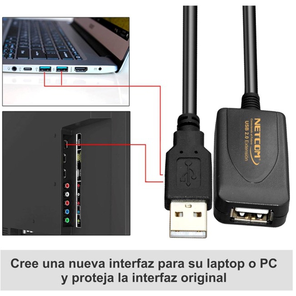 Cable Extensor USB 2.0 Activo Netcom De 10 metros
